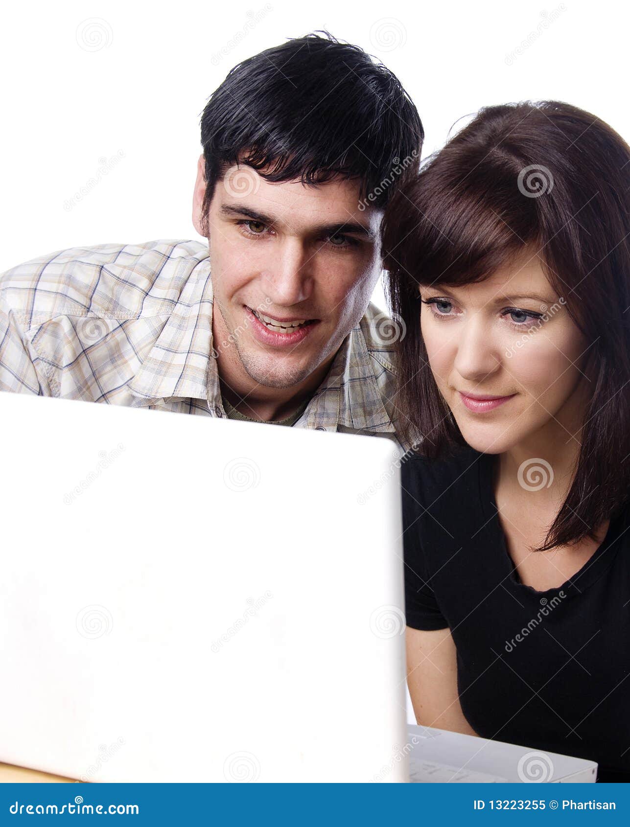 Young Couple Looking at Computer Screen Stock Image - Image of choosing ...