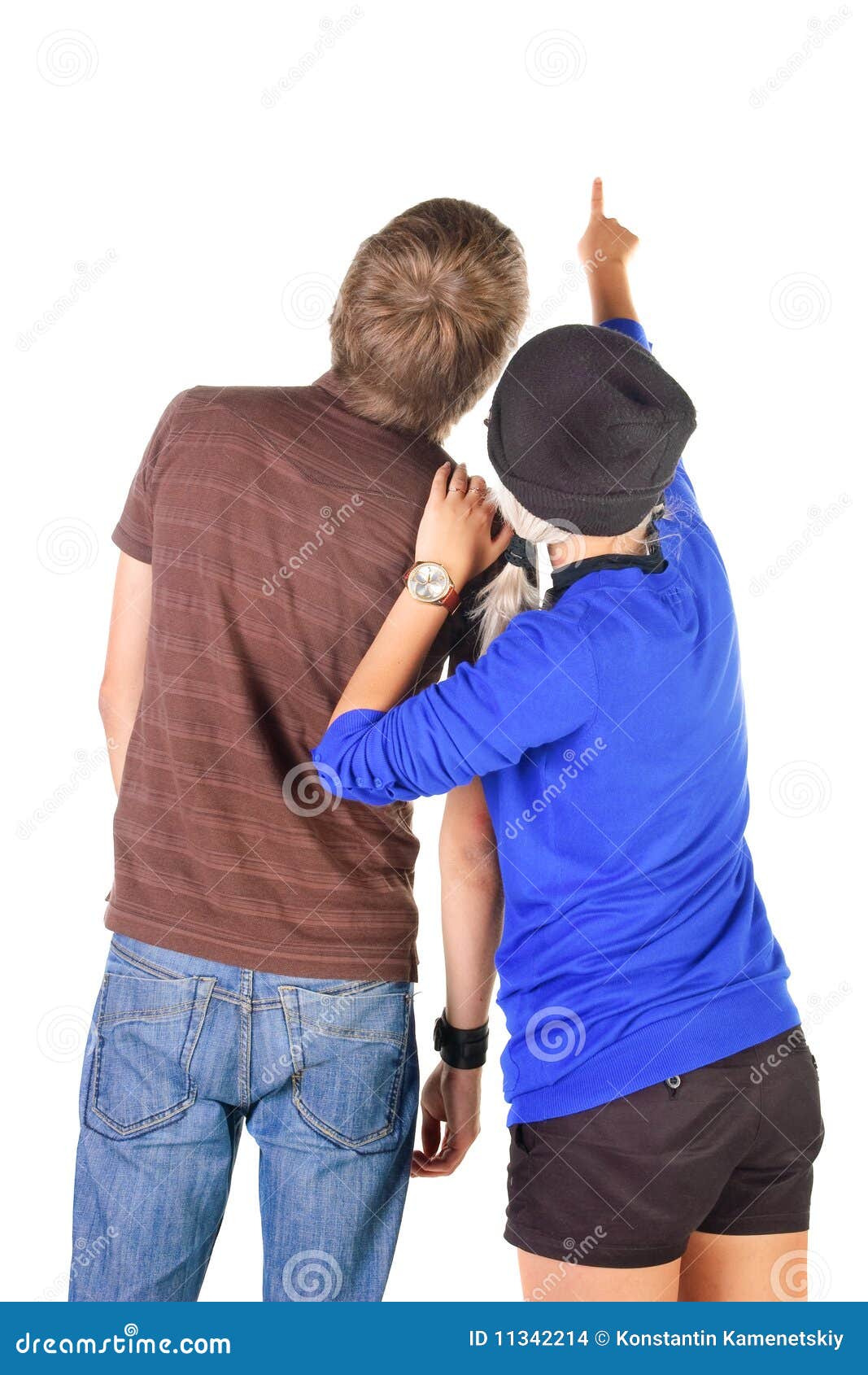 The Young Couple Looks at White. the Rear View. Stock Photo - Image of ...