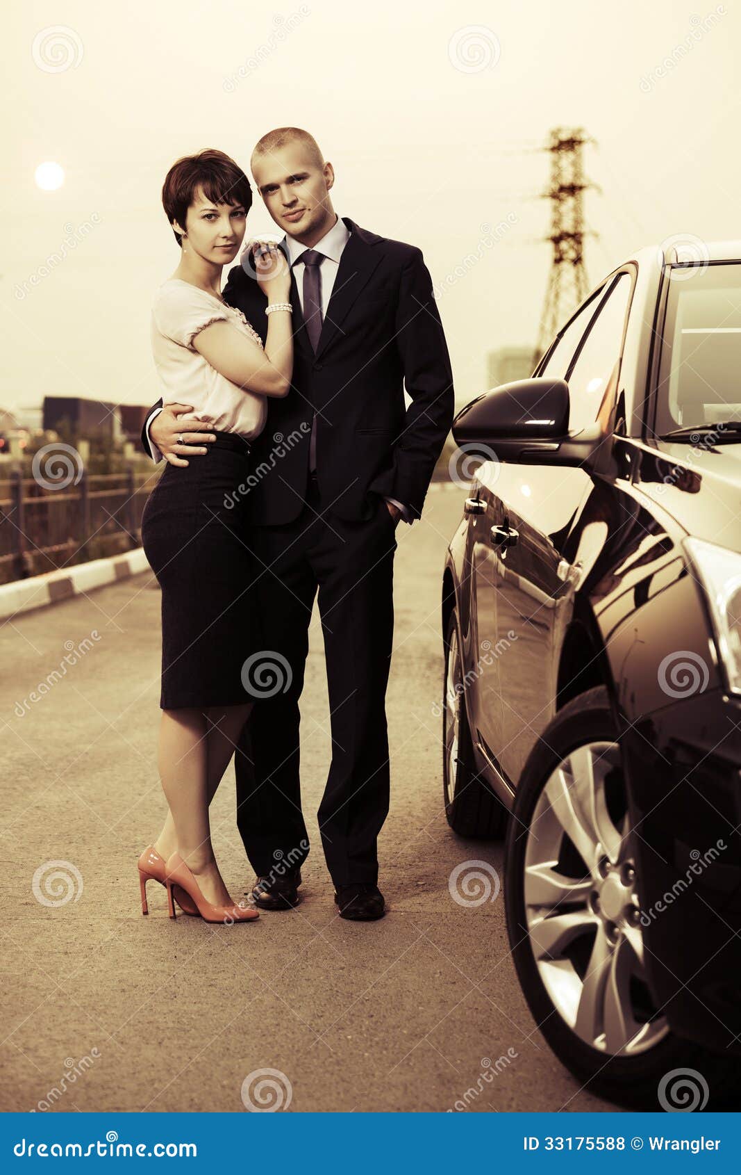 Young Fashion Couple in Love Next To Car Stock Photo - Image of ...