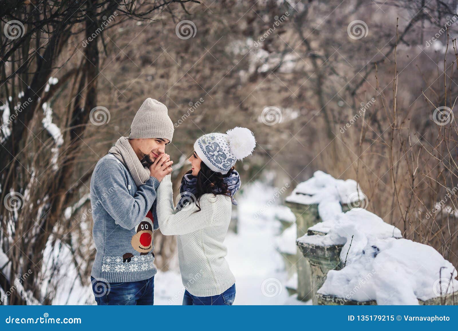 Young Couple in Love Having Fun on a Winter Walk. Stock Image - Image ...