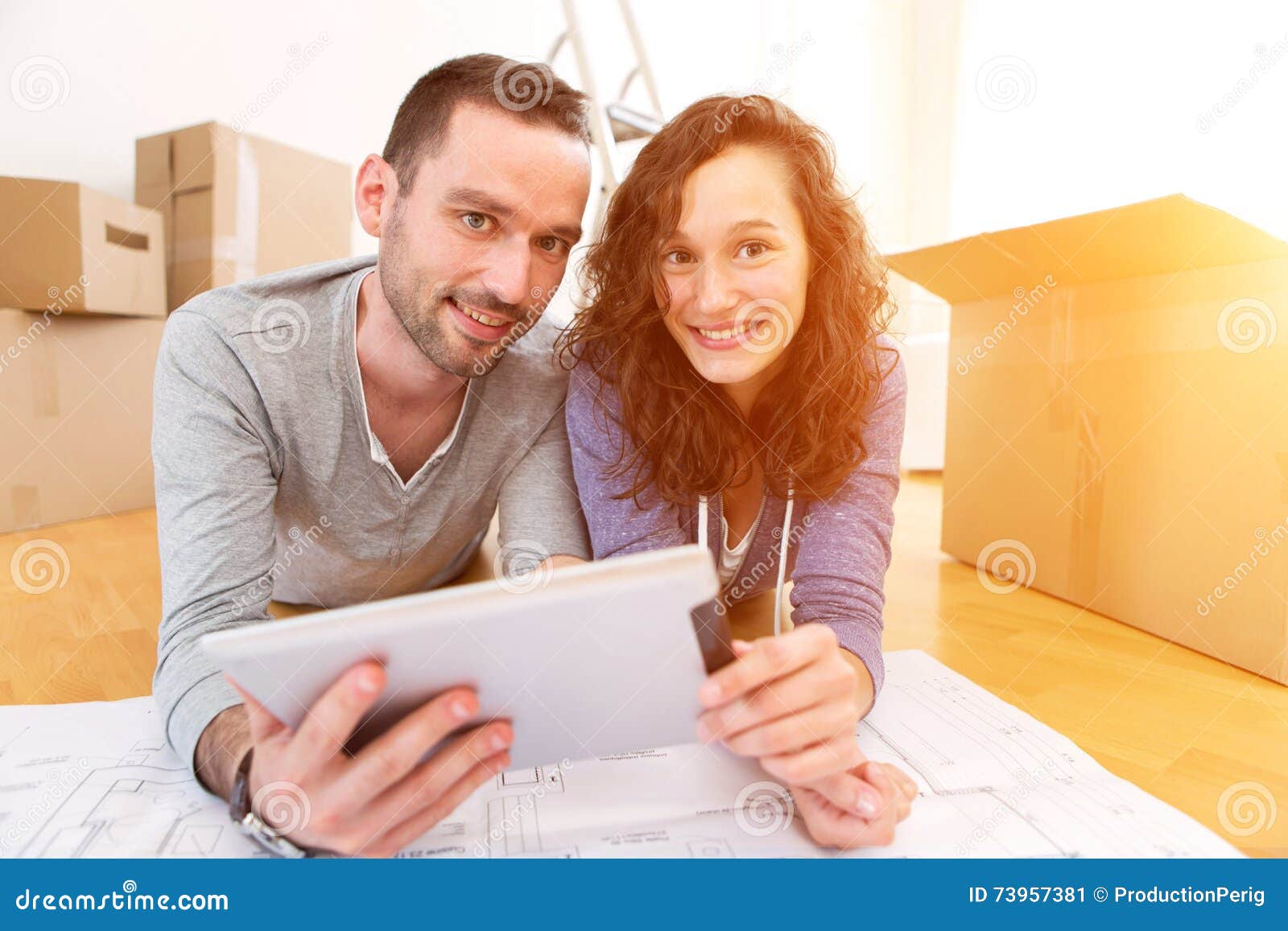 Young Couple in Love Moved in Their New Flat Stock Image - Image of ...