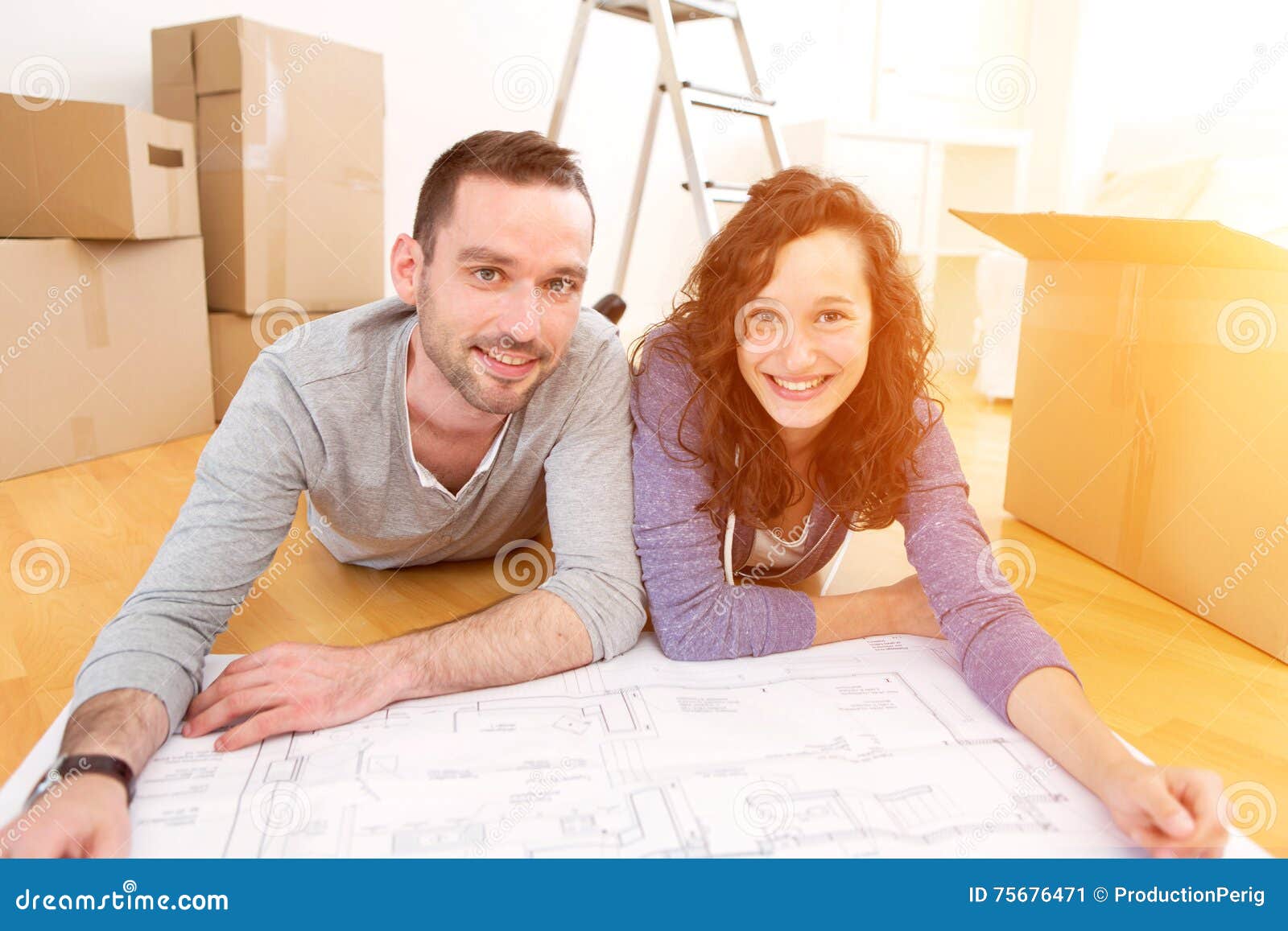 Young Couple in Love Moved in Their New Flat Stock Image - Image of ...