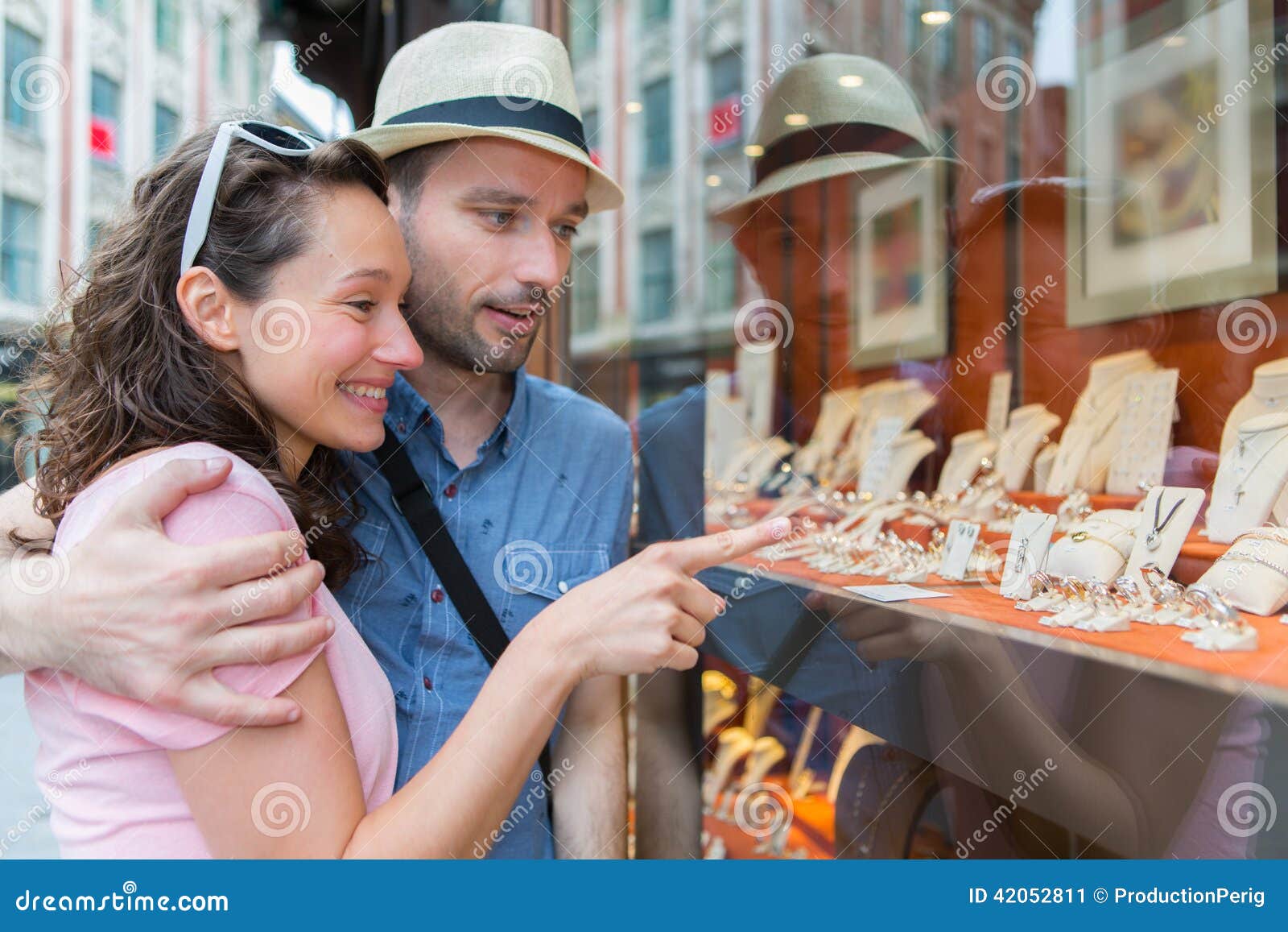 Young Couple in Love Watching Jewelry Store Front Stock Image - Image ...