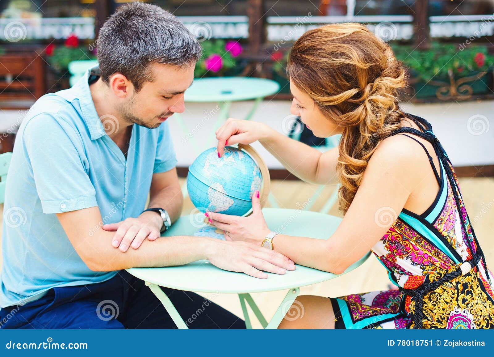 Young Couple Making Plans for Their Next Travel Destination Stock Image ...