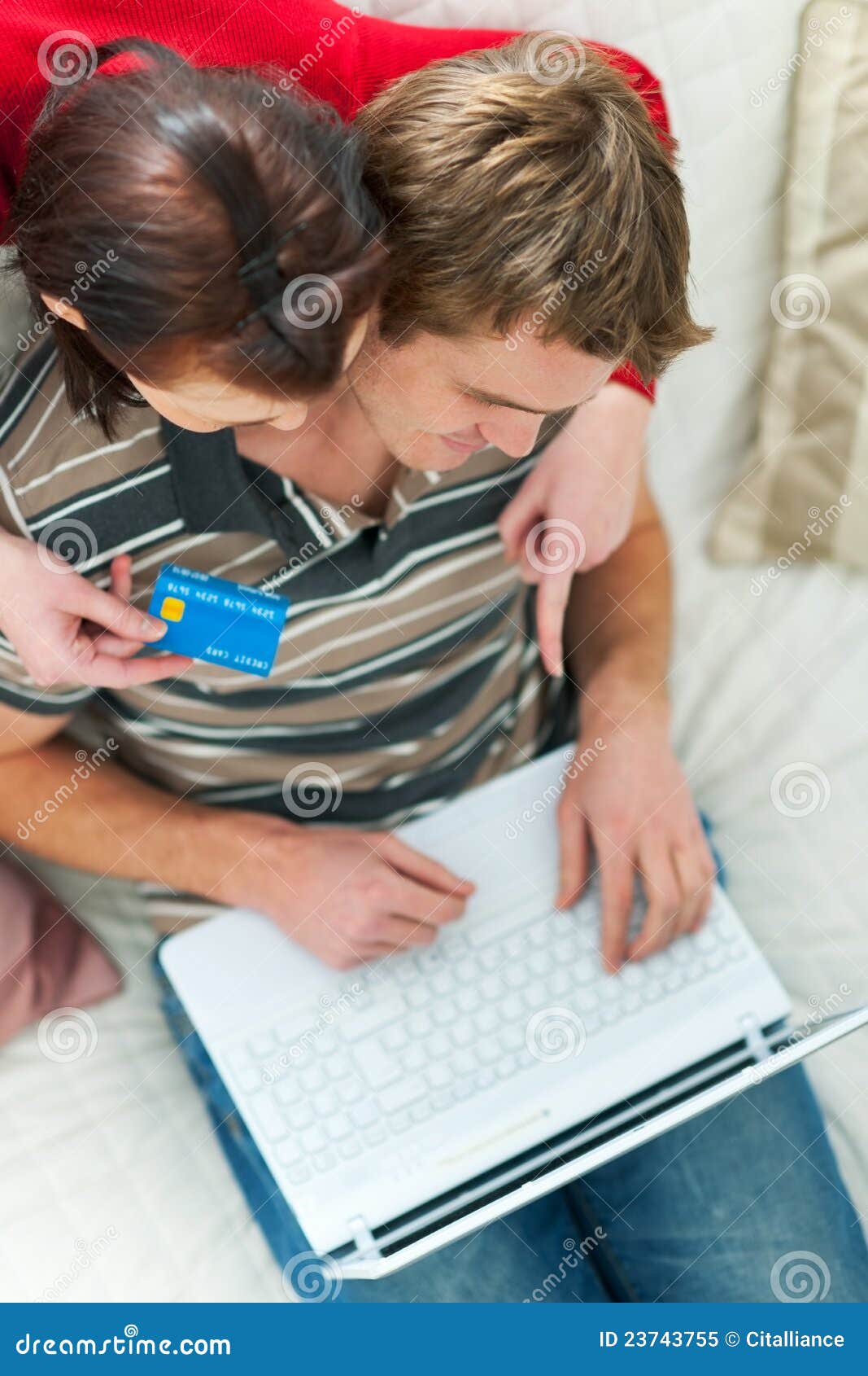 Young Couple Making Purchases Online Stock Image - Image of handsome ...