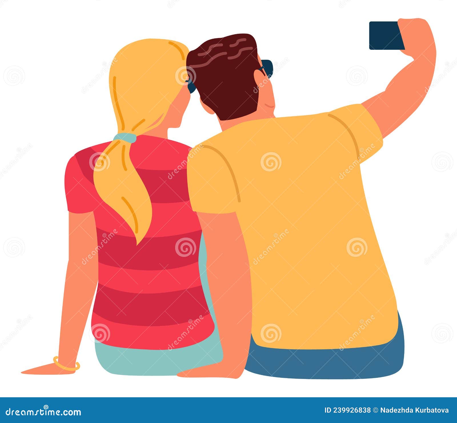 Young Couple Making Selfie Together Back View Stock Vector