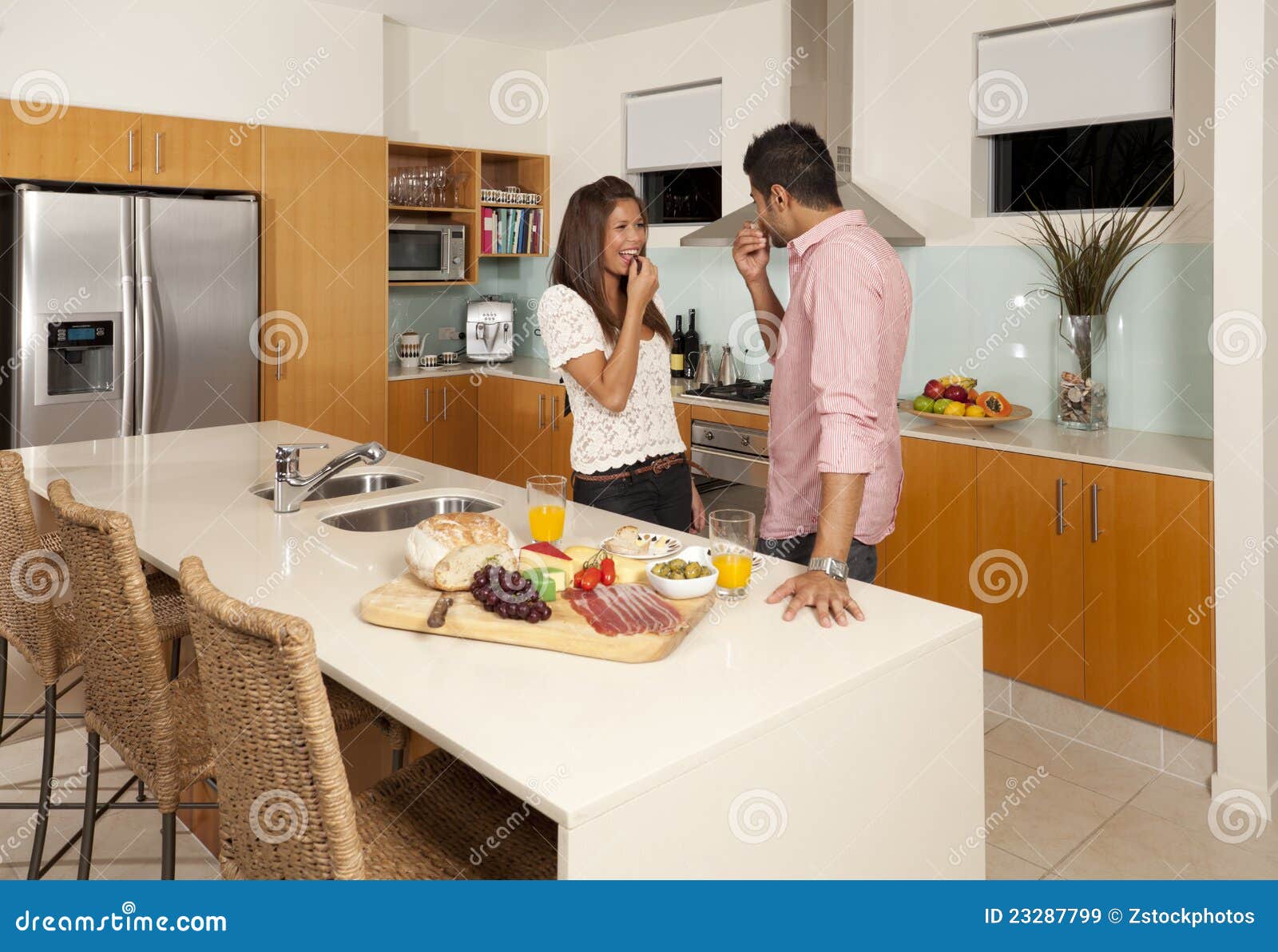 Young Couple in Modern Kitchen Stock Image - Image of cute, kitchen ...