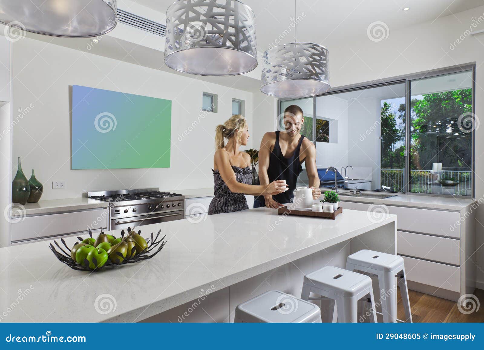 Young Couple in Modern Kitchen Stock Image - Image of people, husband ...