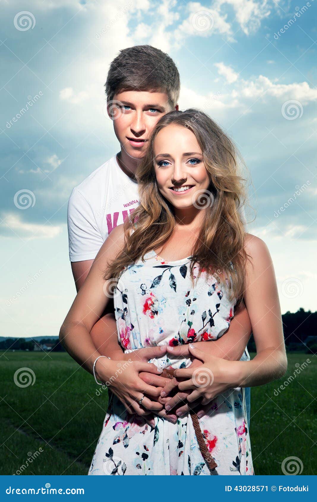 Young Couple in Nature on Summer, Looking into the Camera Stock Image ...