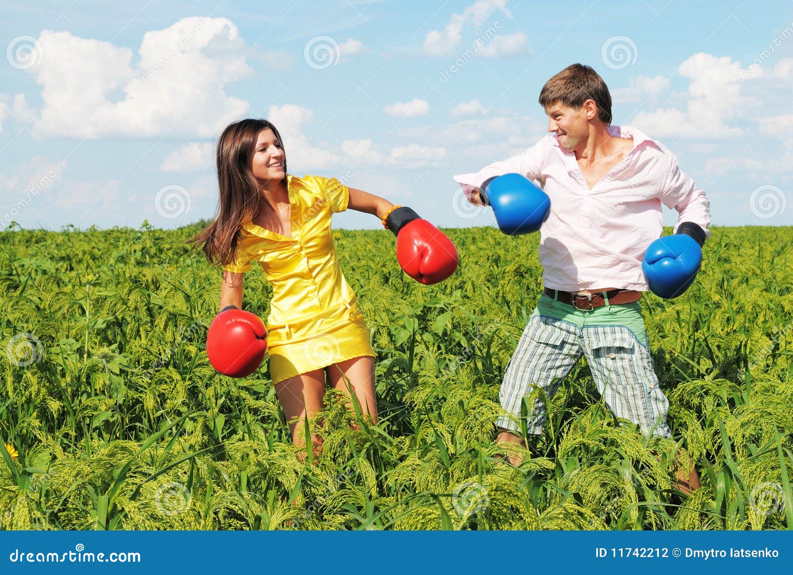 Young couple at odds stock photo. Image of standing, boxing - 11742212