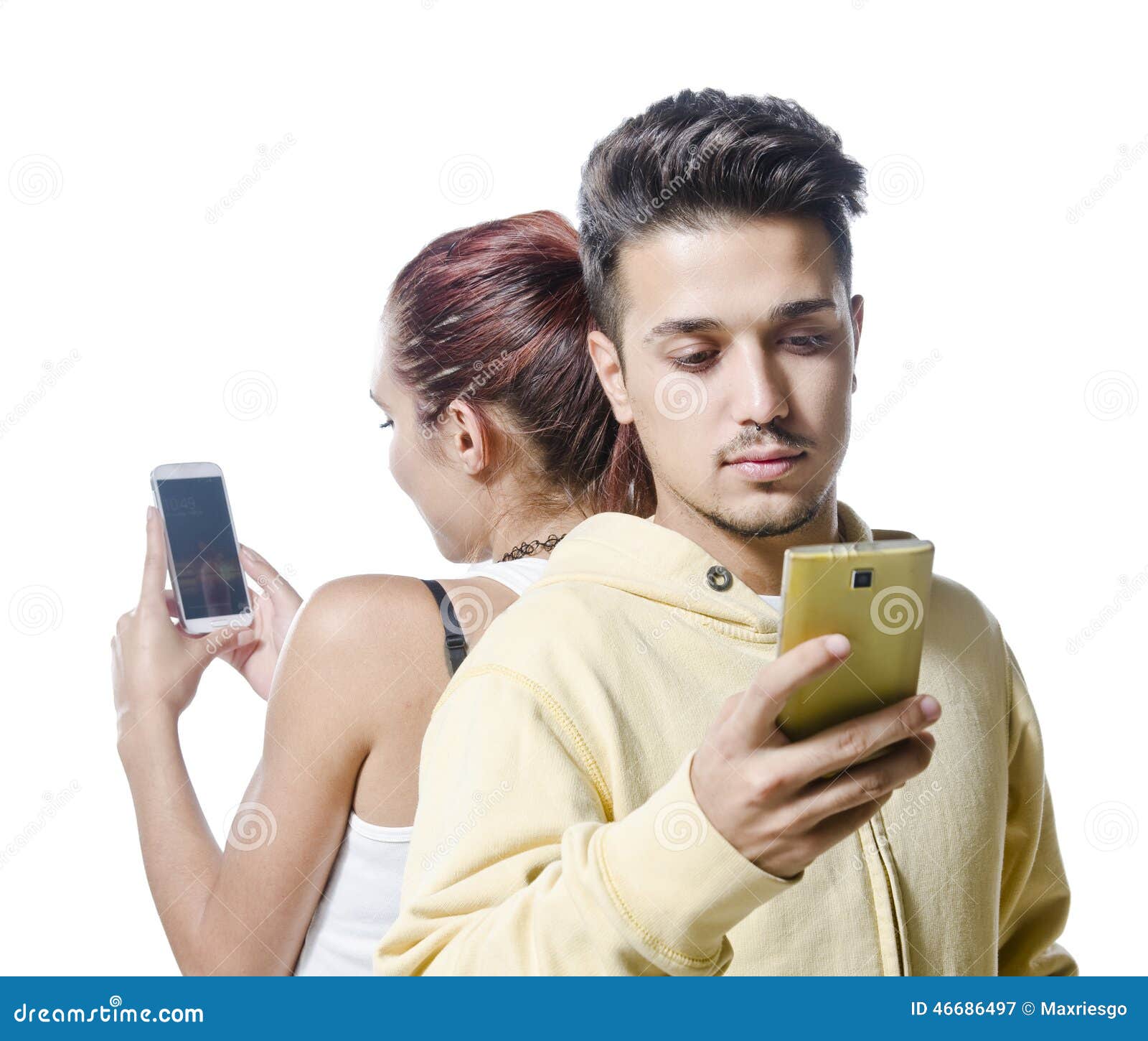 Young Couple with Phone Addiction Stock Image - Image of person, self ...