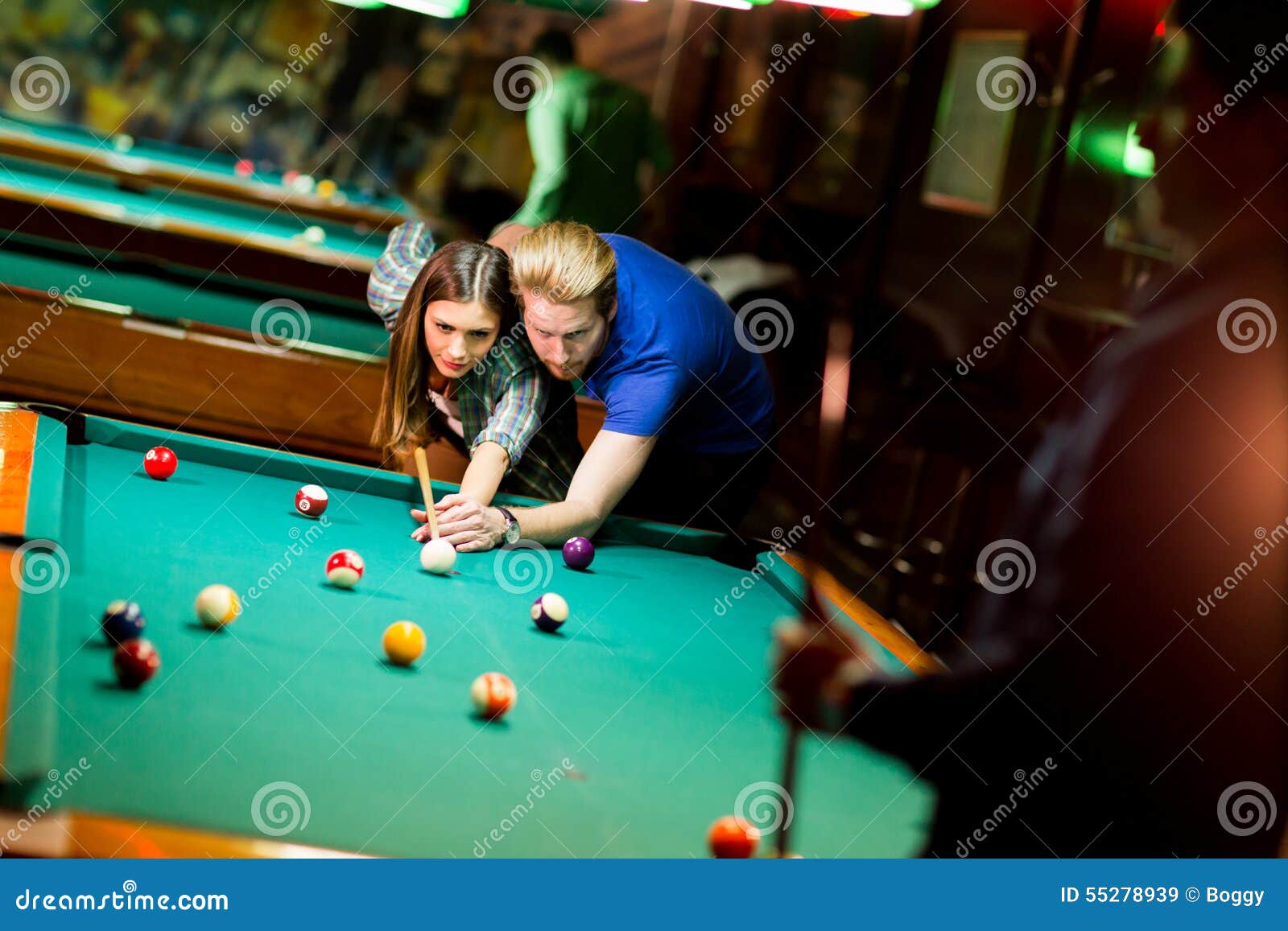 Young couple playing pool stock image. Image of adult - 55278939