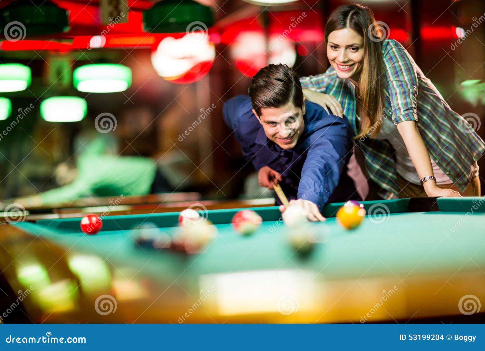 Young couple playing pool stock photo. Image of caucasian - 53199204