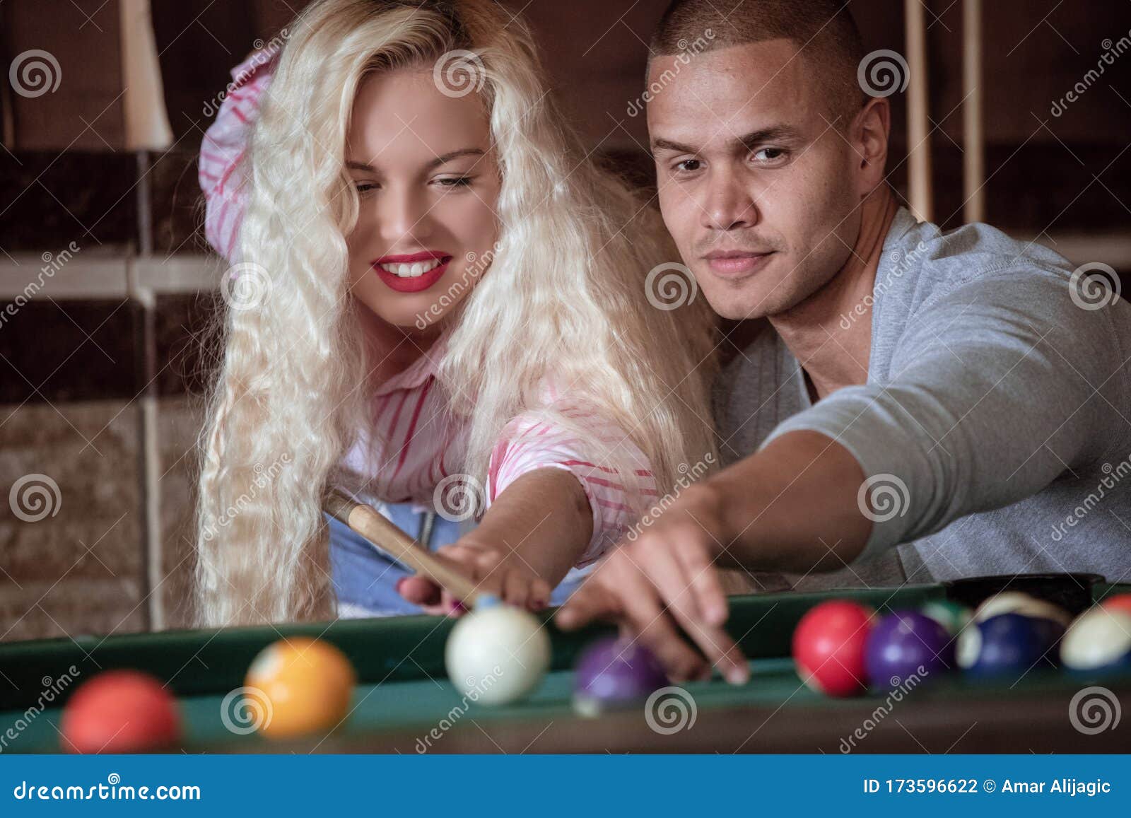 Young People Playing Snooker at Bar Stock Photo - Image of game, hobby ...