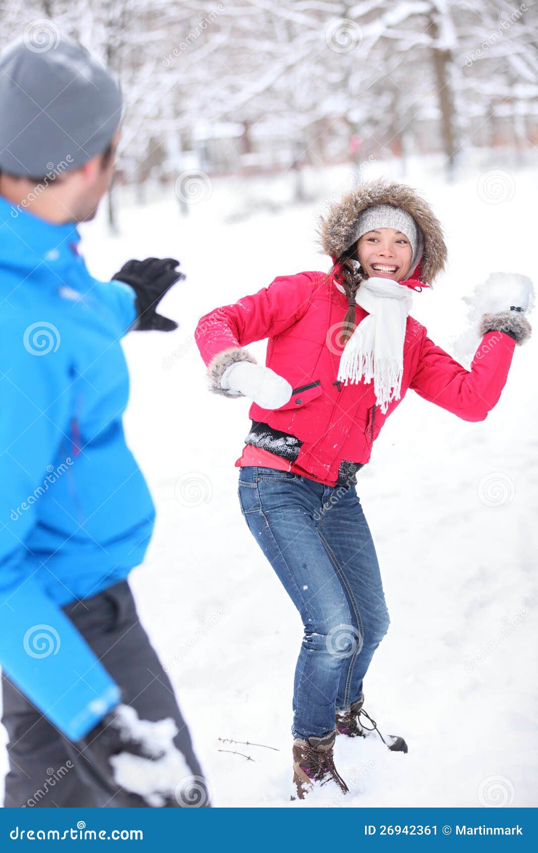 Young Couple Playing in the Snow Stock Image - Image of cold, lively ...