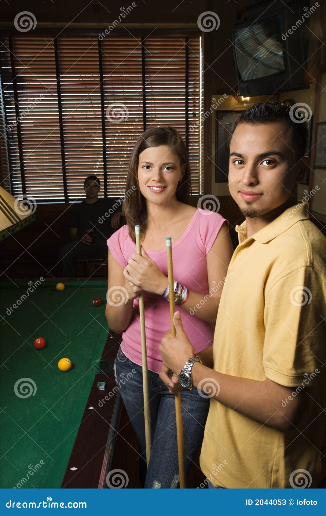 Young Couple at Pool Table. Stock Image - Image of nightlife, color ...