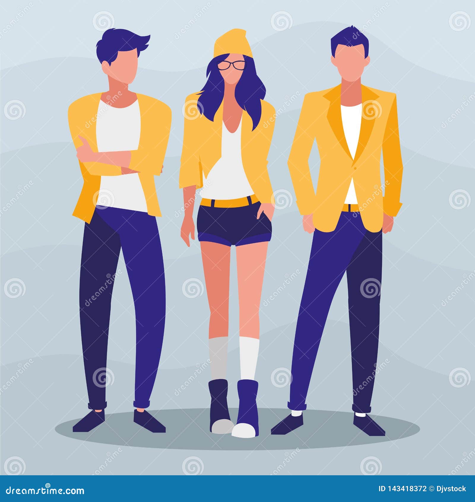 Young Group of Models with Pose of Modeling Stock Illustration ...