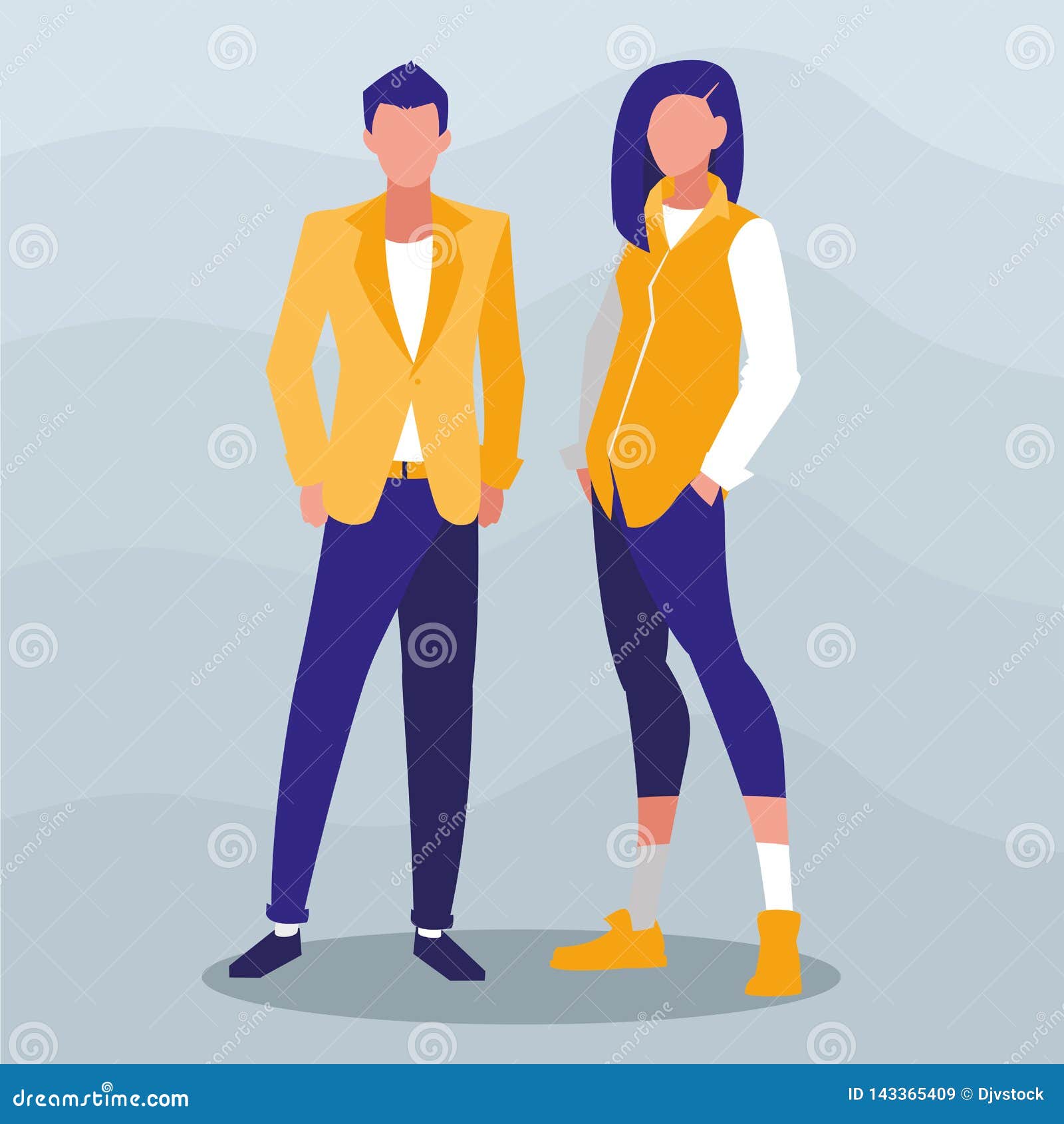 Young Couple with Pose of Modeling Stock Illustration - Illustration of ...