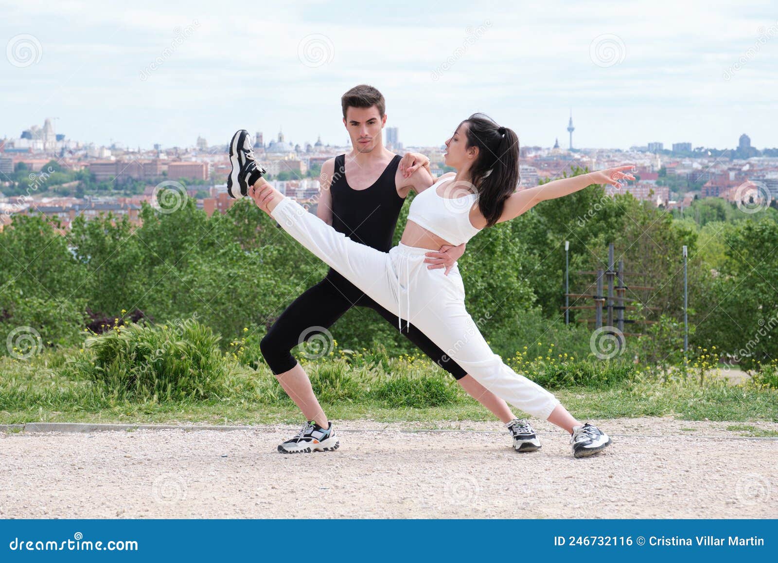 Young Couple Practicing Street Dance, Ballet, Dancing Steps, Movements ...