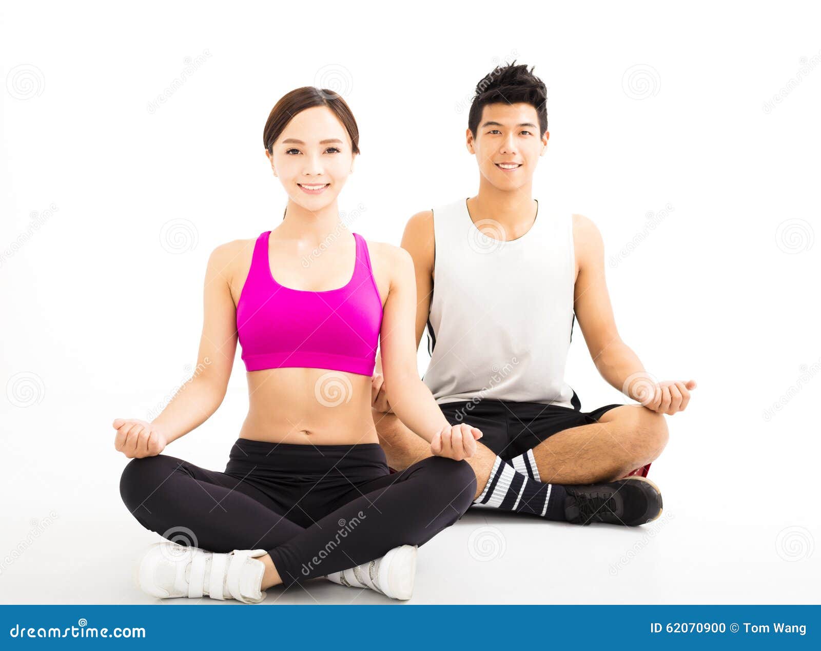 Young Couple Practicing Yoga Isolated on White Stock Photo - Image of ...