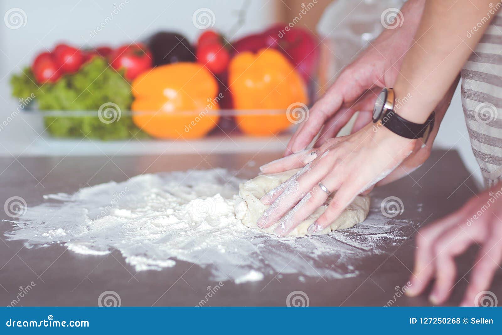 Young Couple Prepared Cake Standing in the Kitchen Stock Photo - Image ...