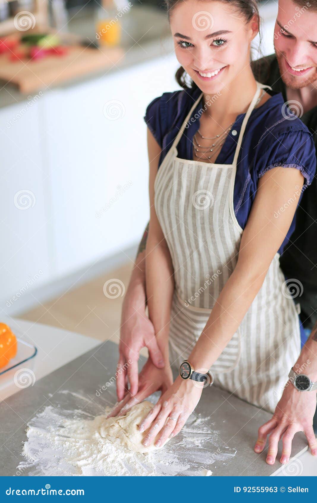 Young Couple Prepared Cake Standing in the Kitchen Stock Image - Image ...