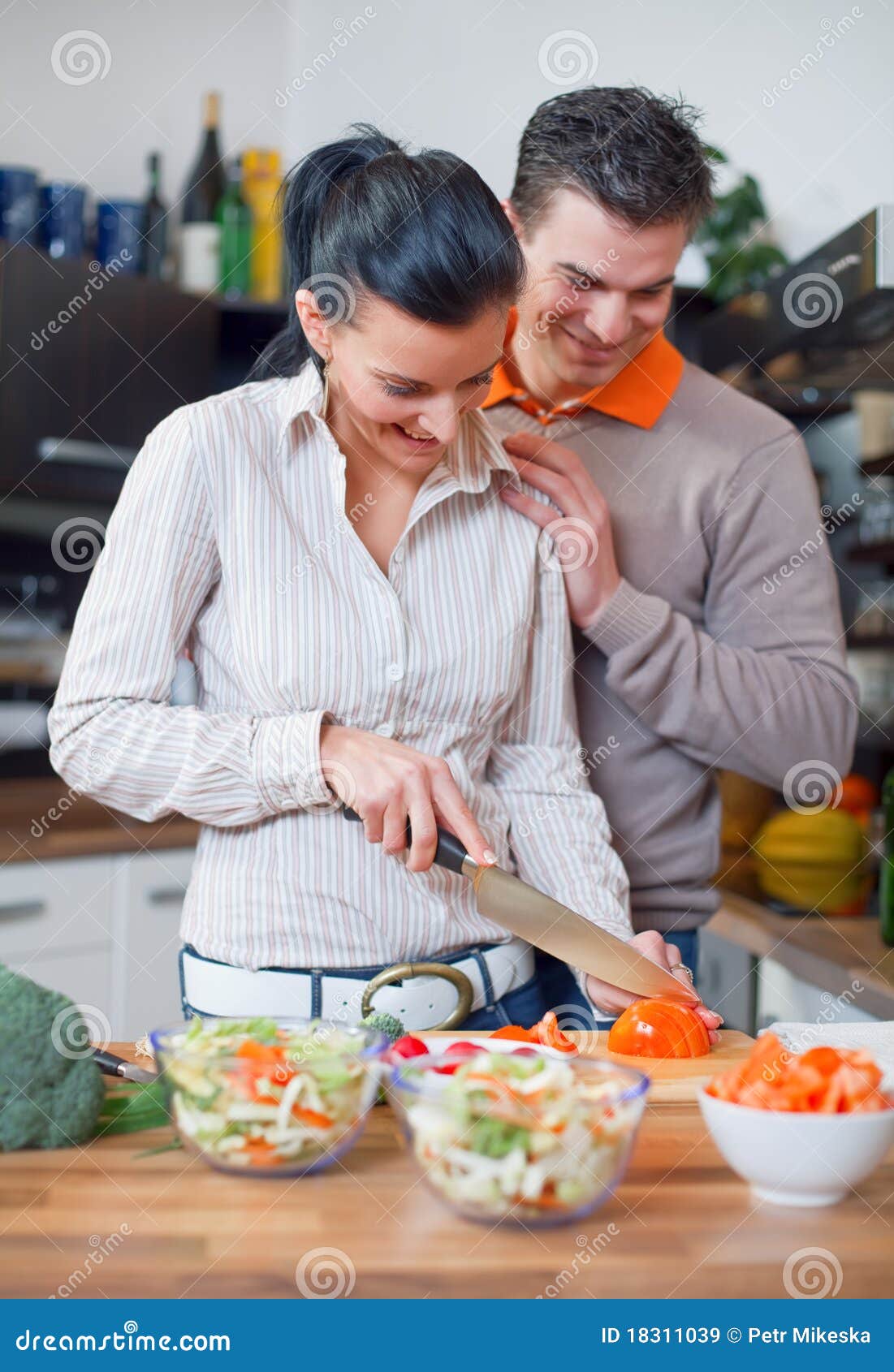Young Couple Preparing Lunch Stock Image - Image of cheerful, kitchen ...