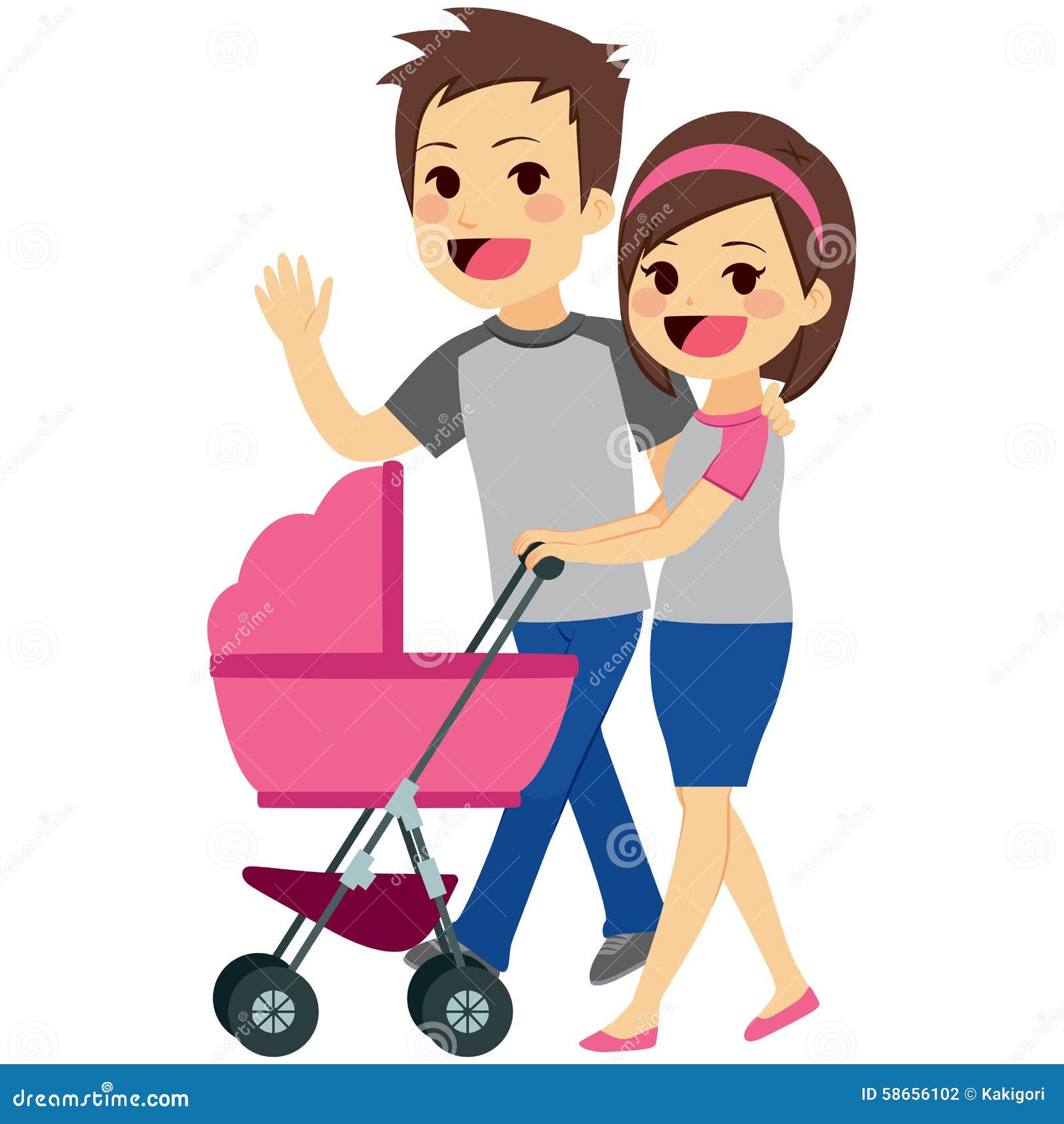 Young Couple Pushing Stroller Stock Vector - Illustration of parent ...