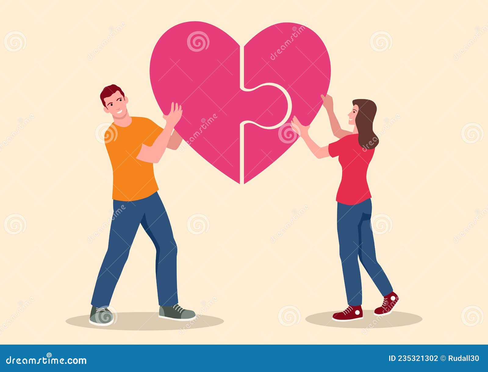 Young Couple Put Together a Puzzle that Forms a Heart Symbol Stock ...