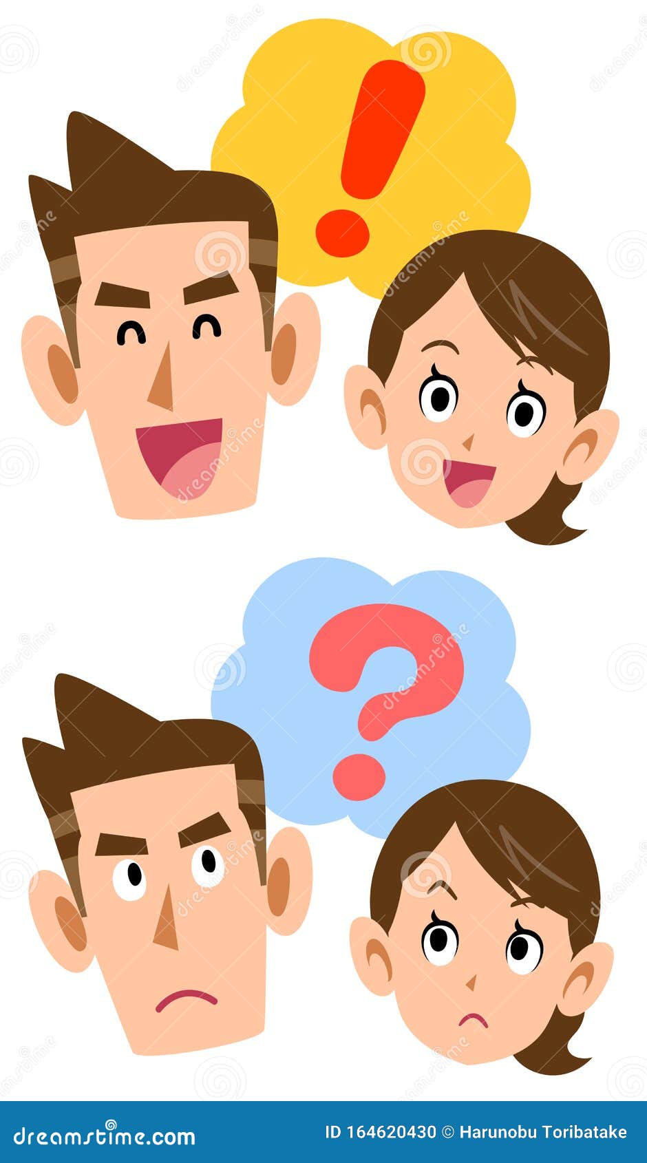 Young Couple Questioning and Solving Facial Expression Set Stock Vector ...