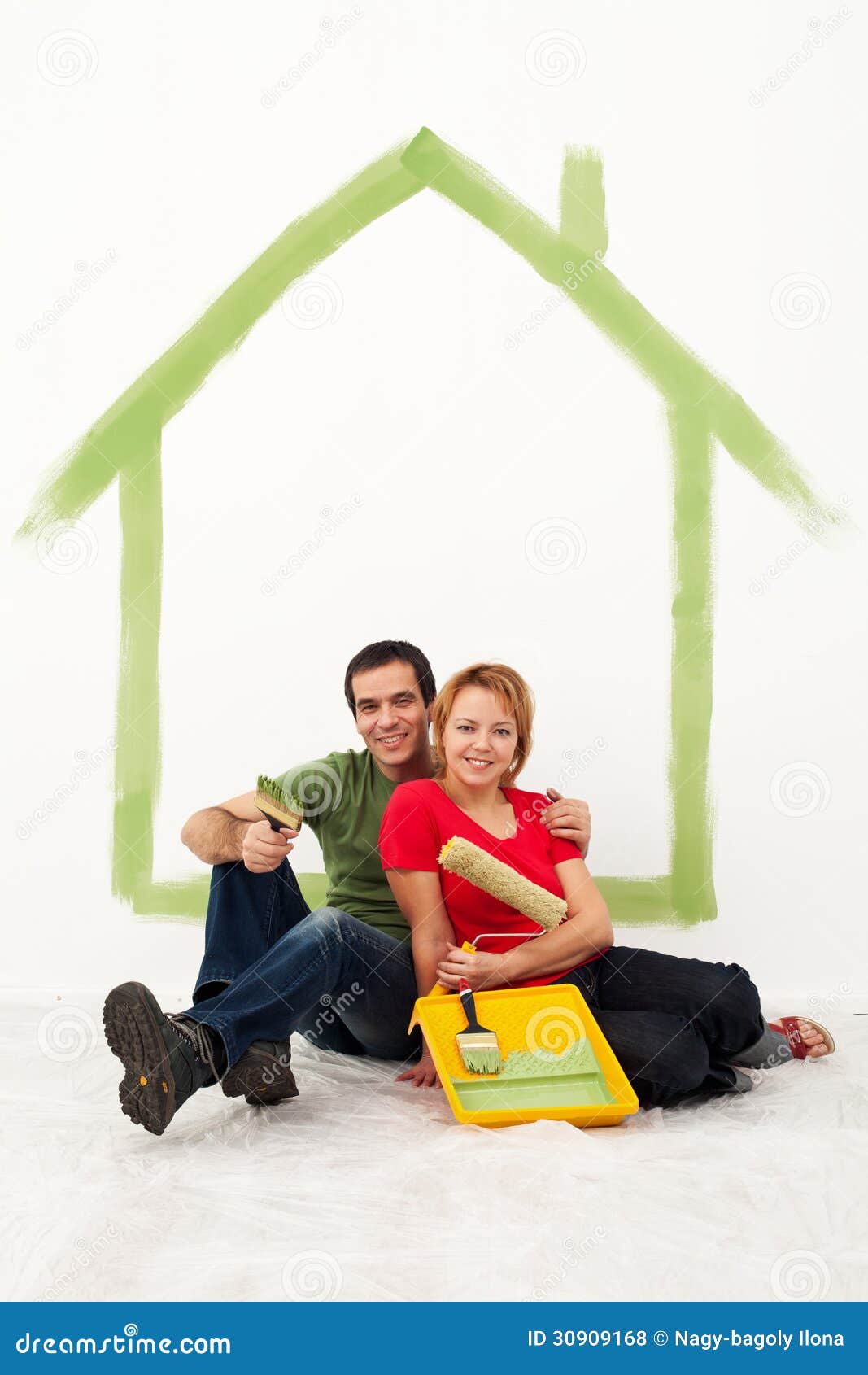 Young Couple Redecorating Their First Home Stock Photo - Image of green ...
