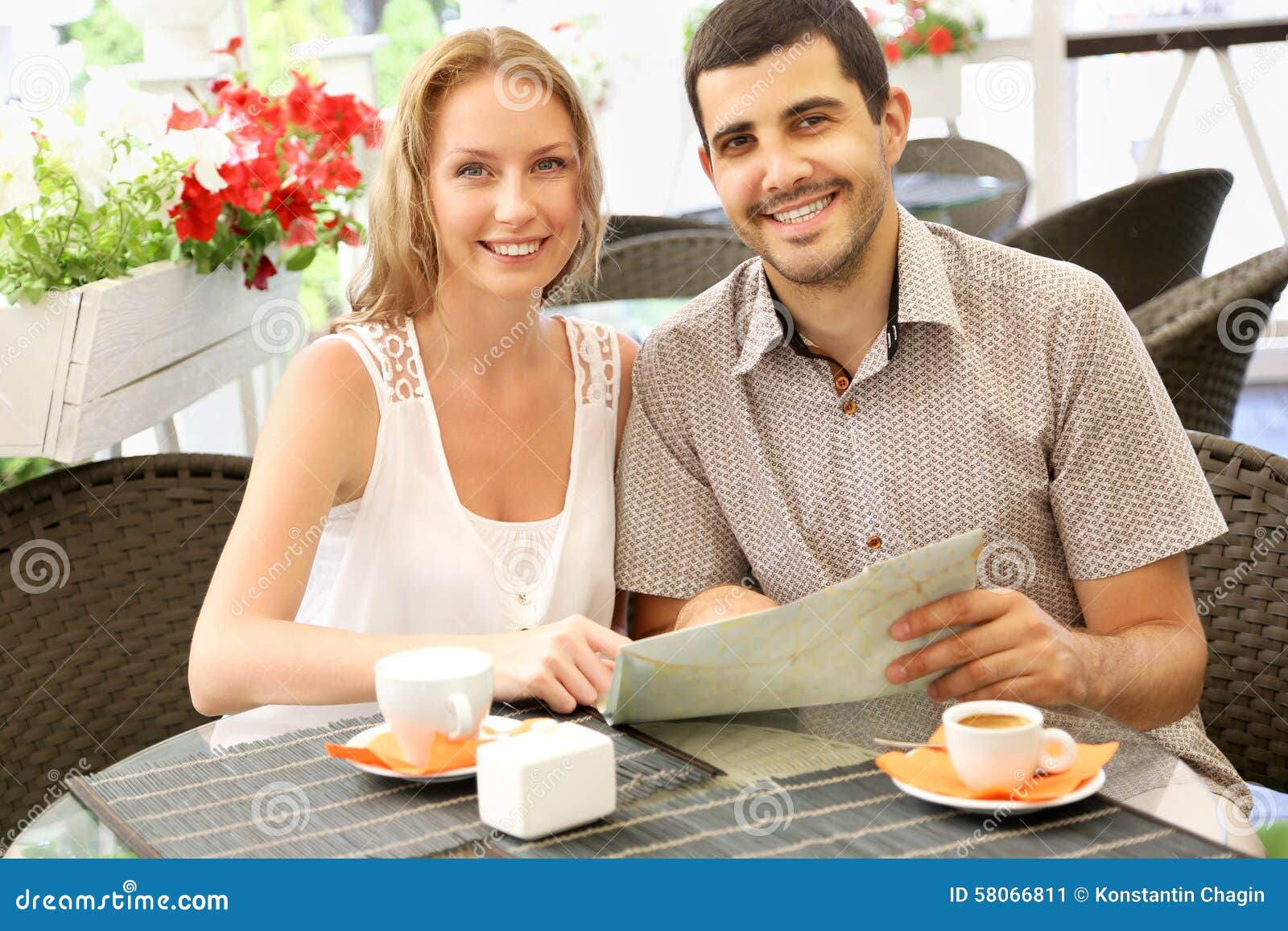 Young Couple Relaxing in a Cafe Stock Image - Image of holiday, camera ...