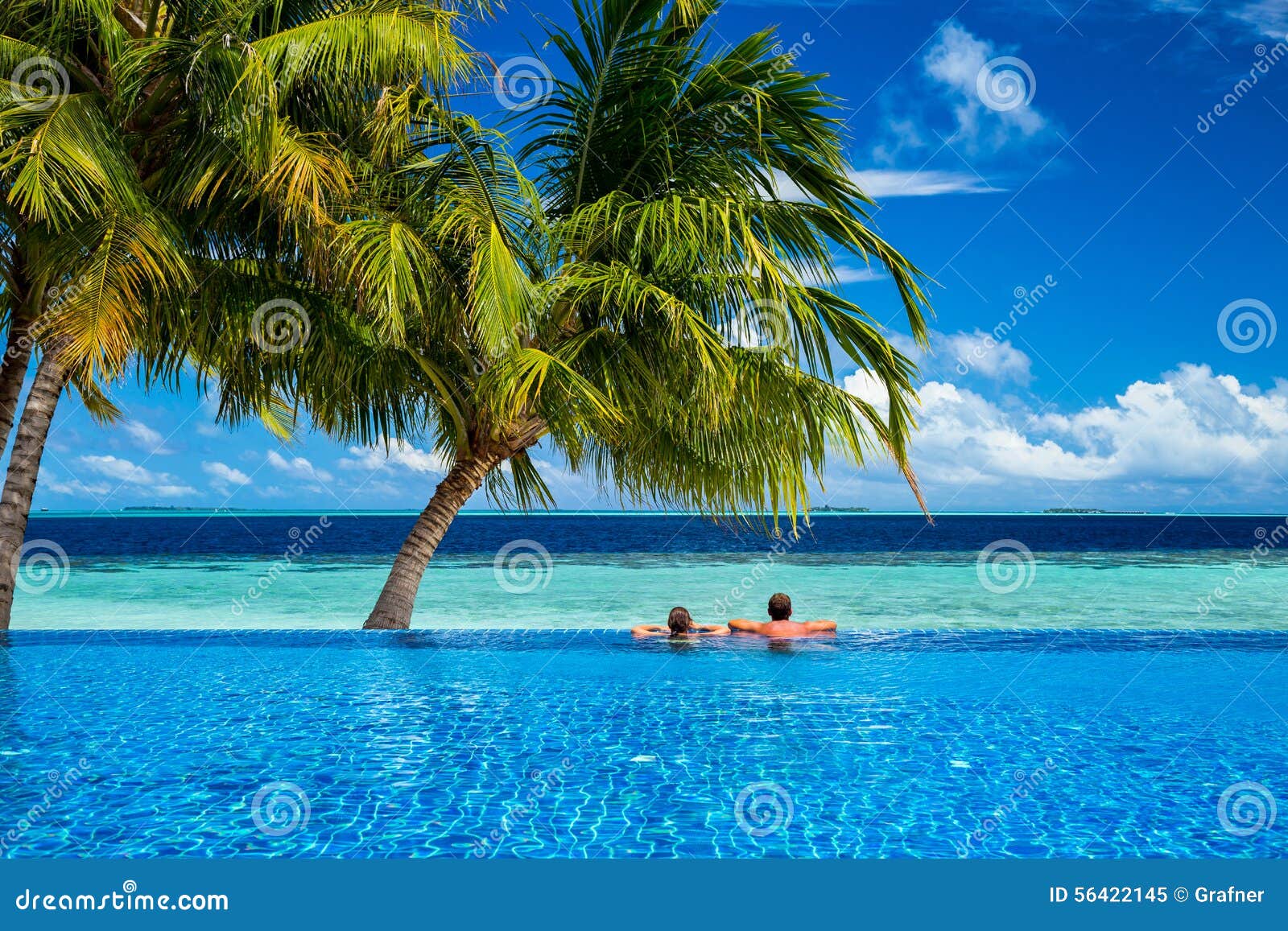 Young Couple Relaxing in Infinity Pool Stock Image - Image of summer ...