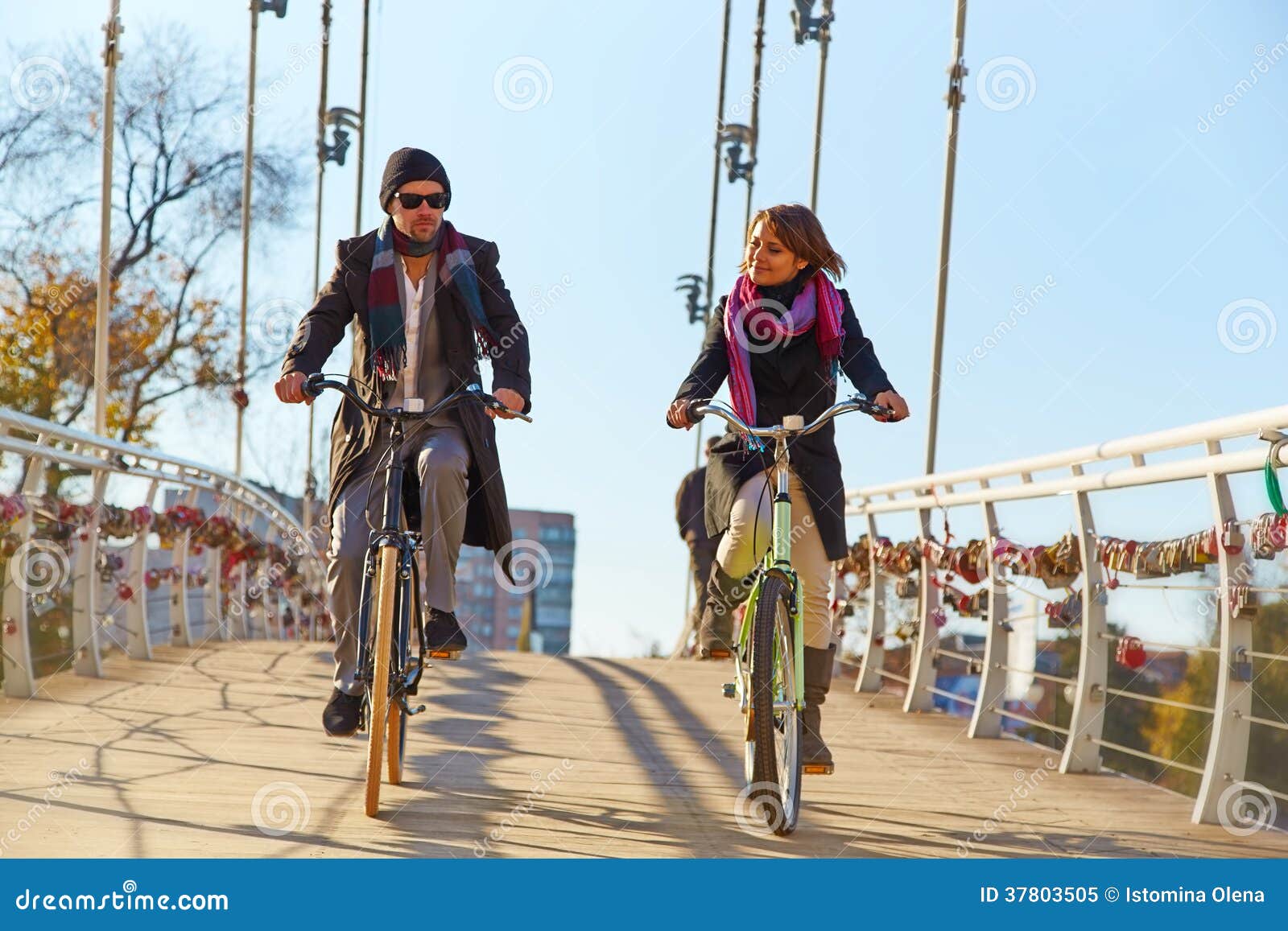 Young Couple Riding a Bicycle Stock Image - Image of cheerful, married ...