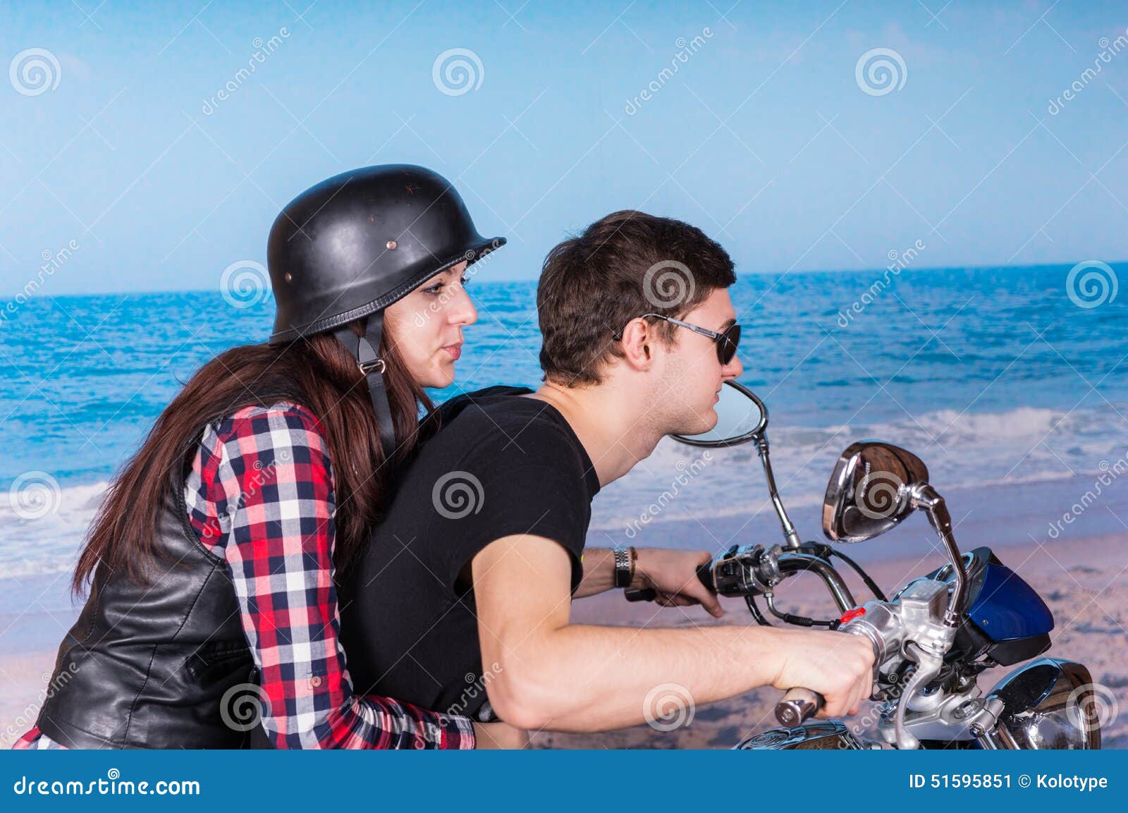 Young Couple Riding Motorcycle on Beach Stock Image - Image of carefree ...