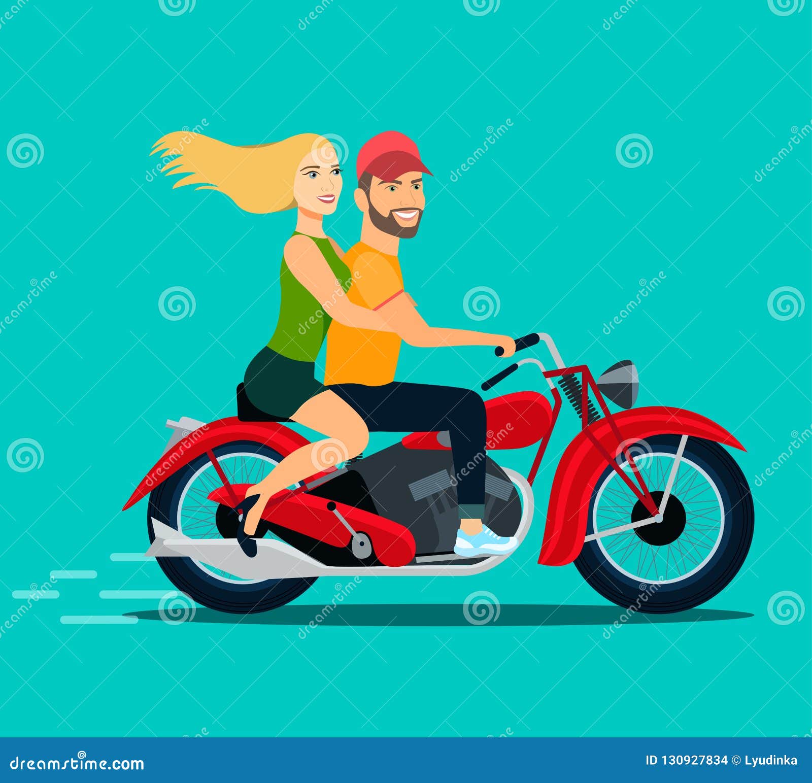 Young Couple Riding a Motorcycle. Stock Illustration - Illustration of ...