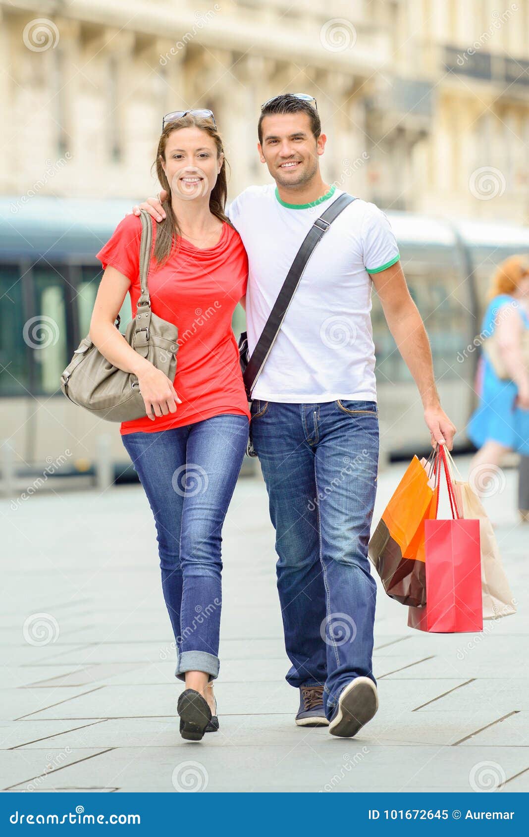 Young Couple Roaming Streets Stock Image - Image of bags, caucasian ...