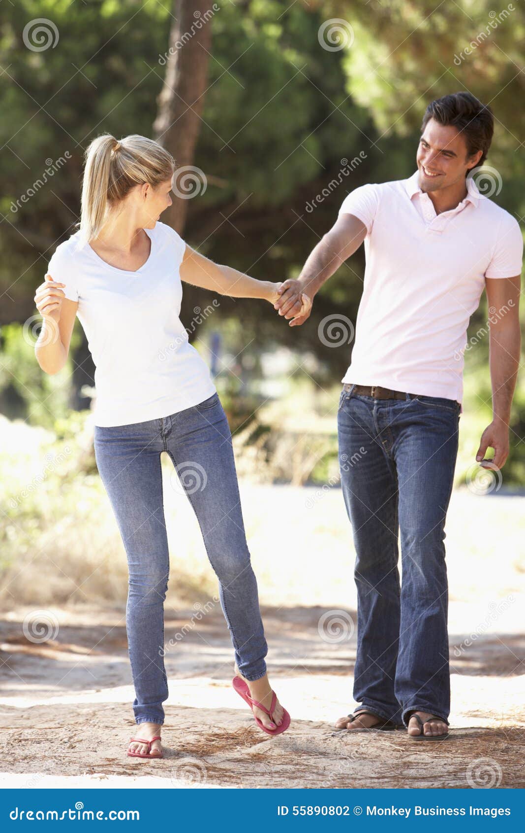 Young Couple on Romantic Walk in Countryside Stock Photo - Image of ...