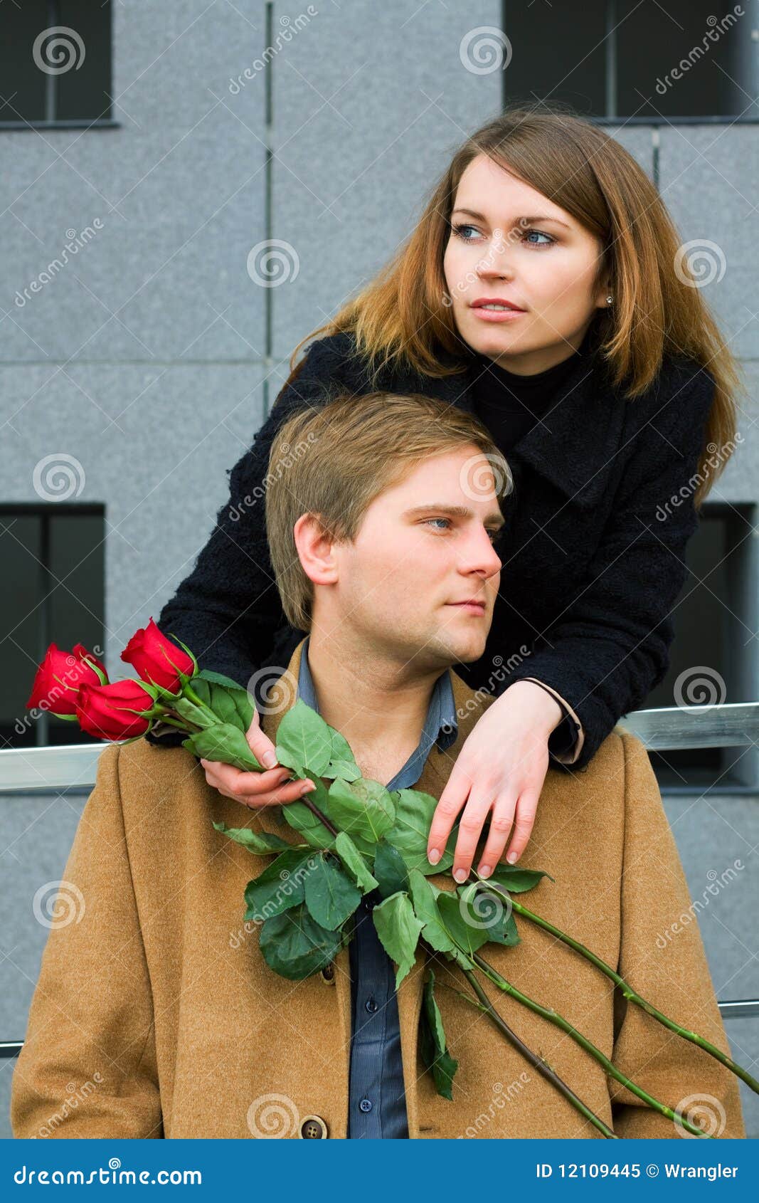 Young couple with roses. stock image. Image of bouquet - 12109445