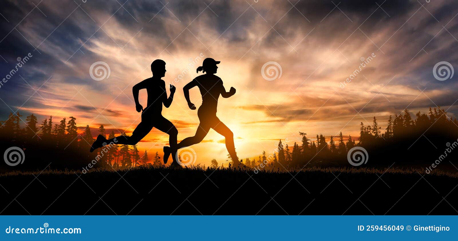 Young Couple Run Together on a Sunset Stock Image - Image of dusk ...