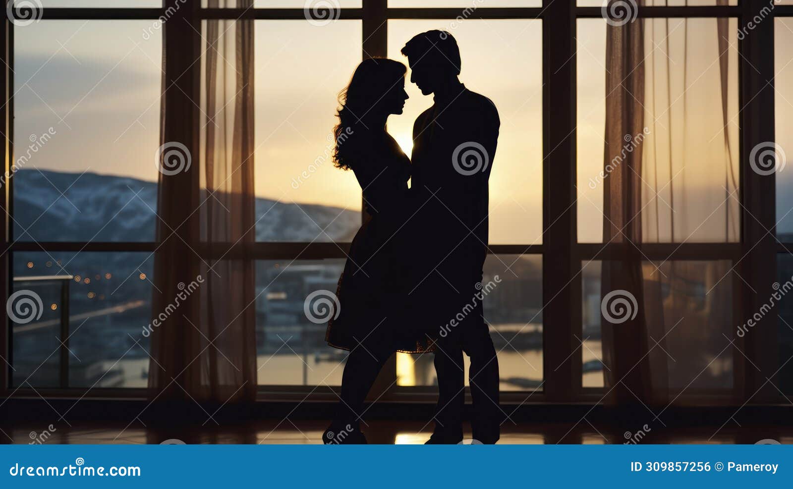 A Young Couple S Silhouette Hugging in Front of a Sweeping Panoramic ...