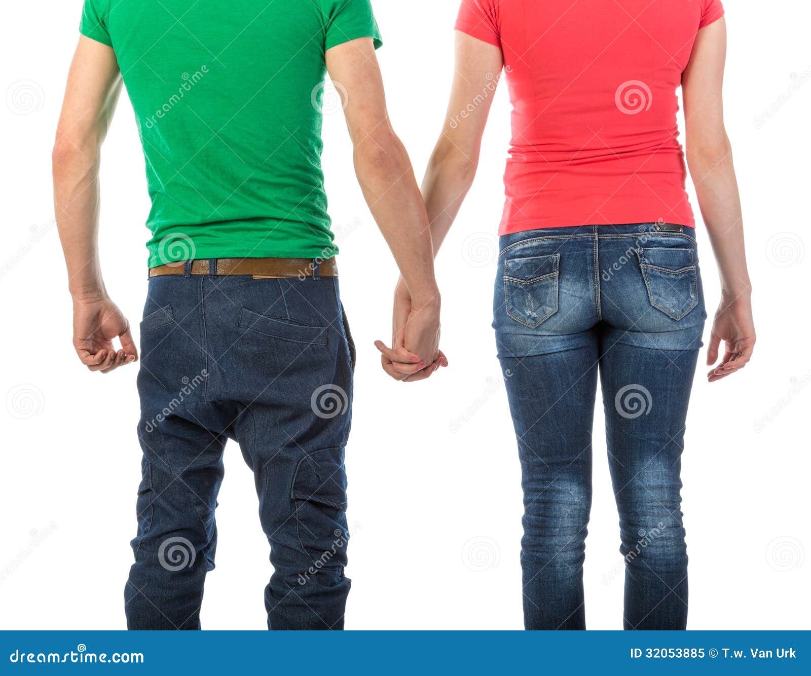 Young Couple Seen from Behind Holding Hands Stock Image - Image of ...