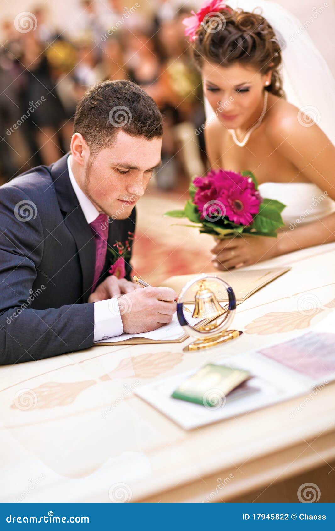 Young Couple Signing Wedding Documents Stock Photo - Image of marriage ...