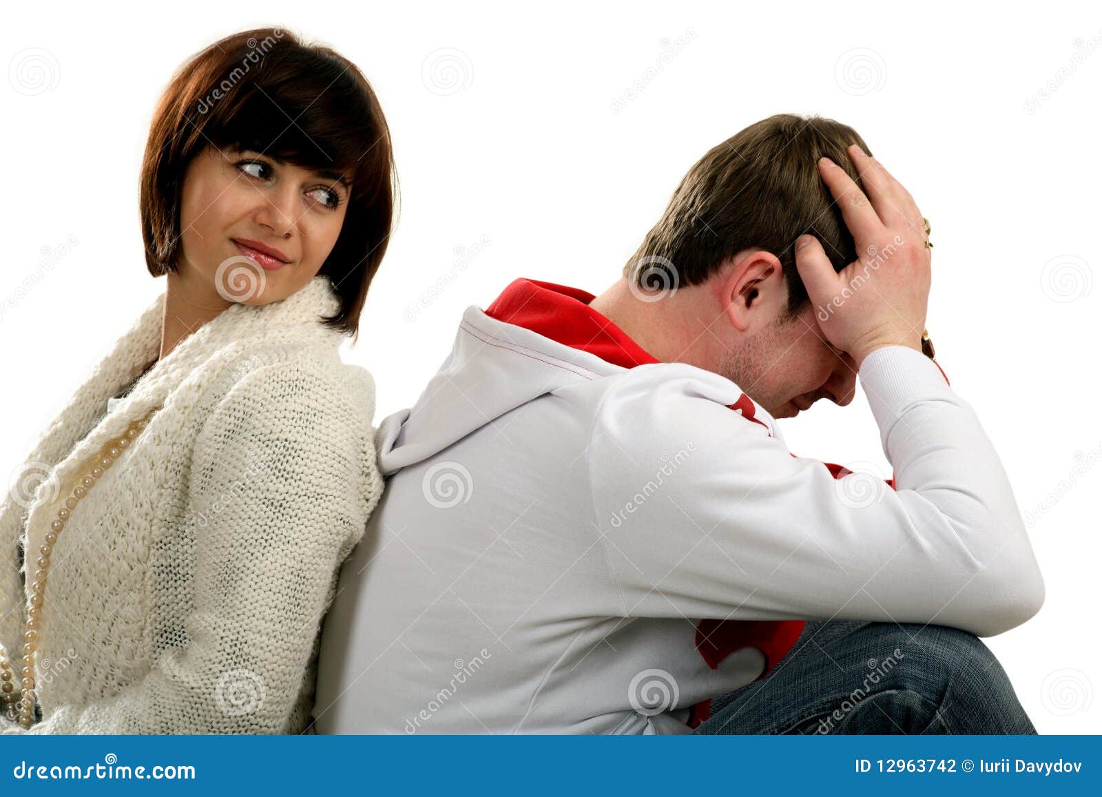 Young Couple Sitting Back To Back Stock Photo - Image of anger ...