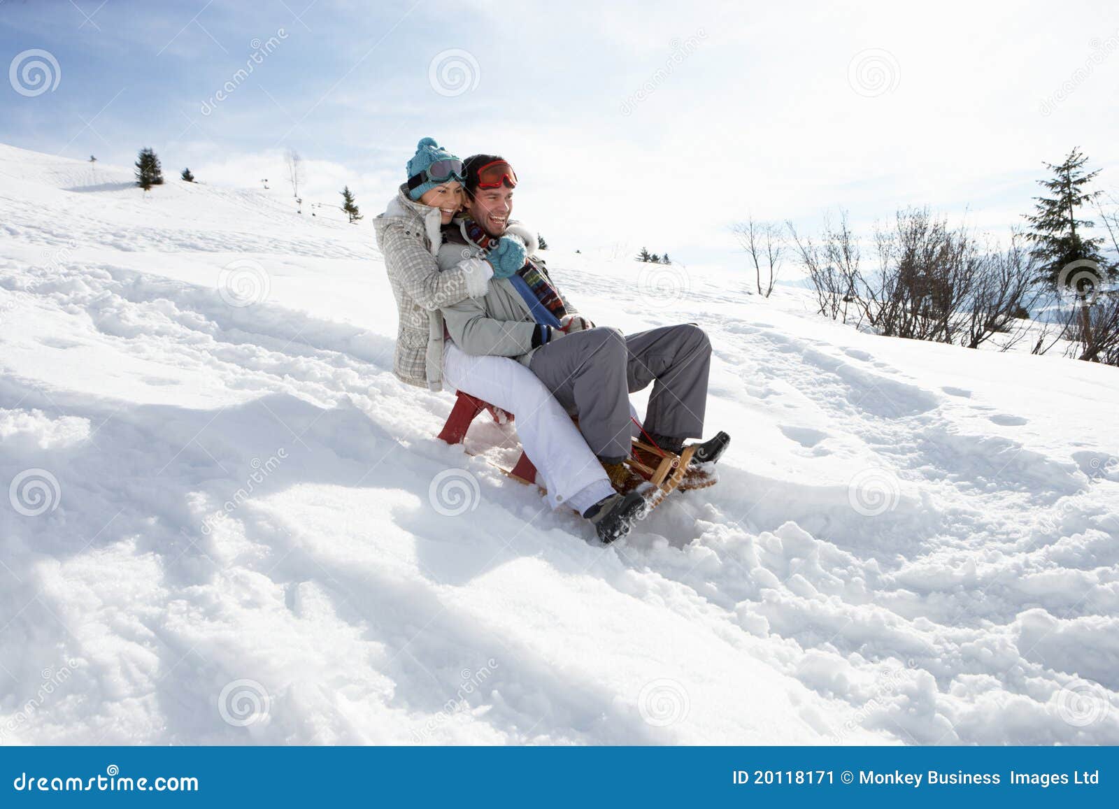 Young Couple Sledding stock image. Image of people, portrait - 20118171