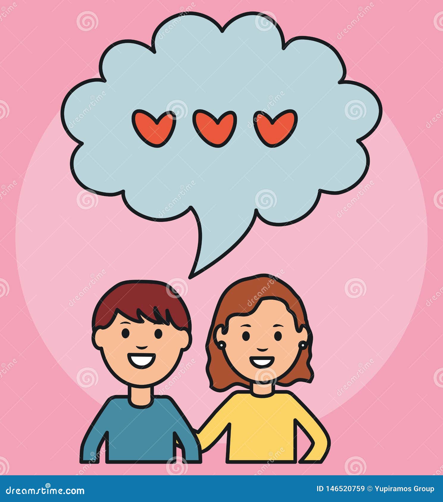 Young Couple with Speech Bubble and Hearts Messague Stock Vector ...