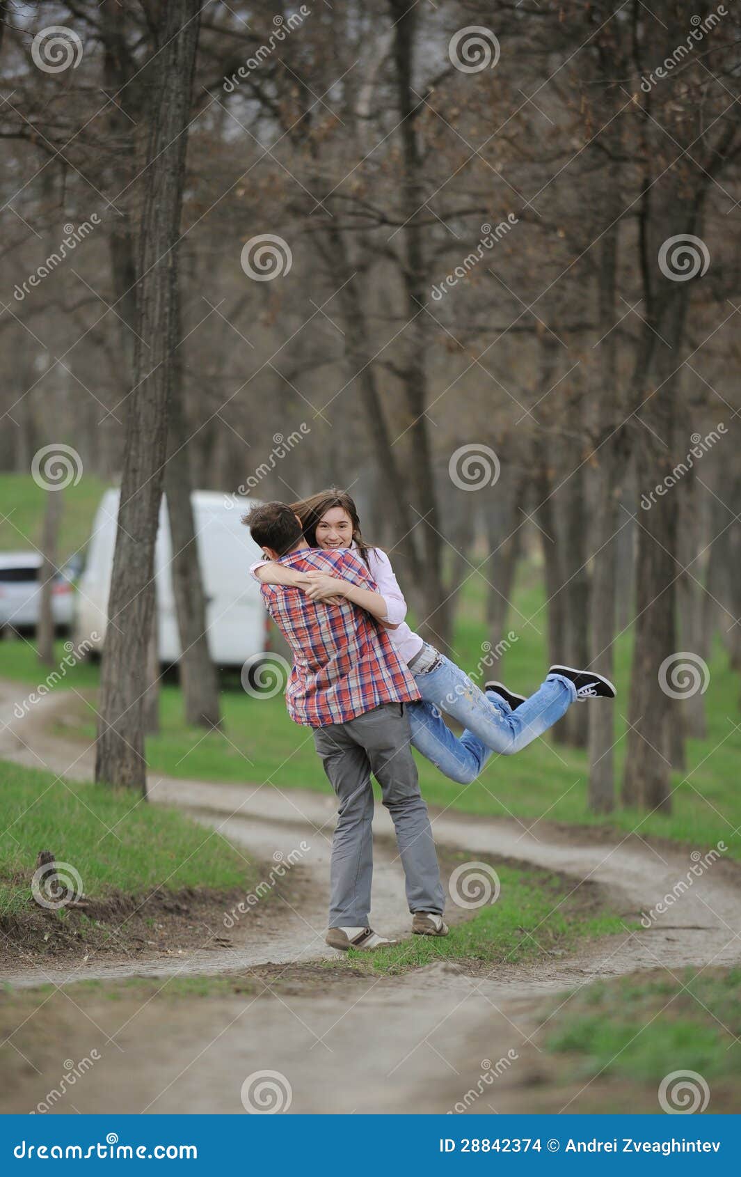 Young Couple Spinning Outside Stock Photo - Image of human ...