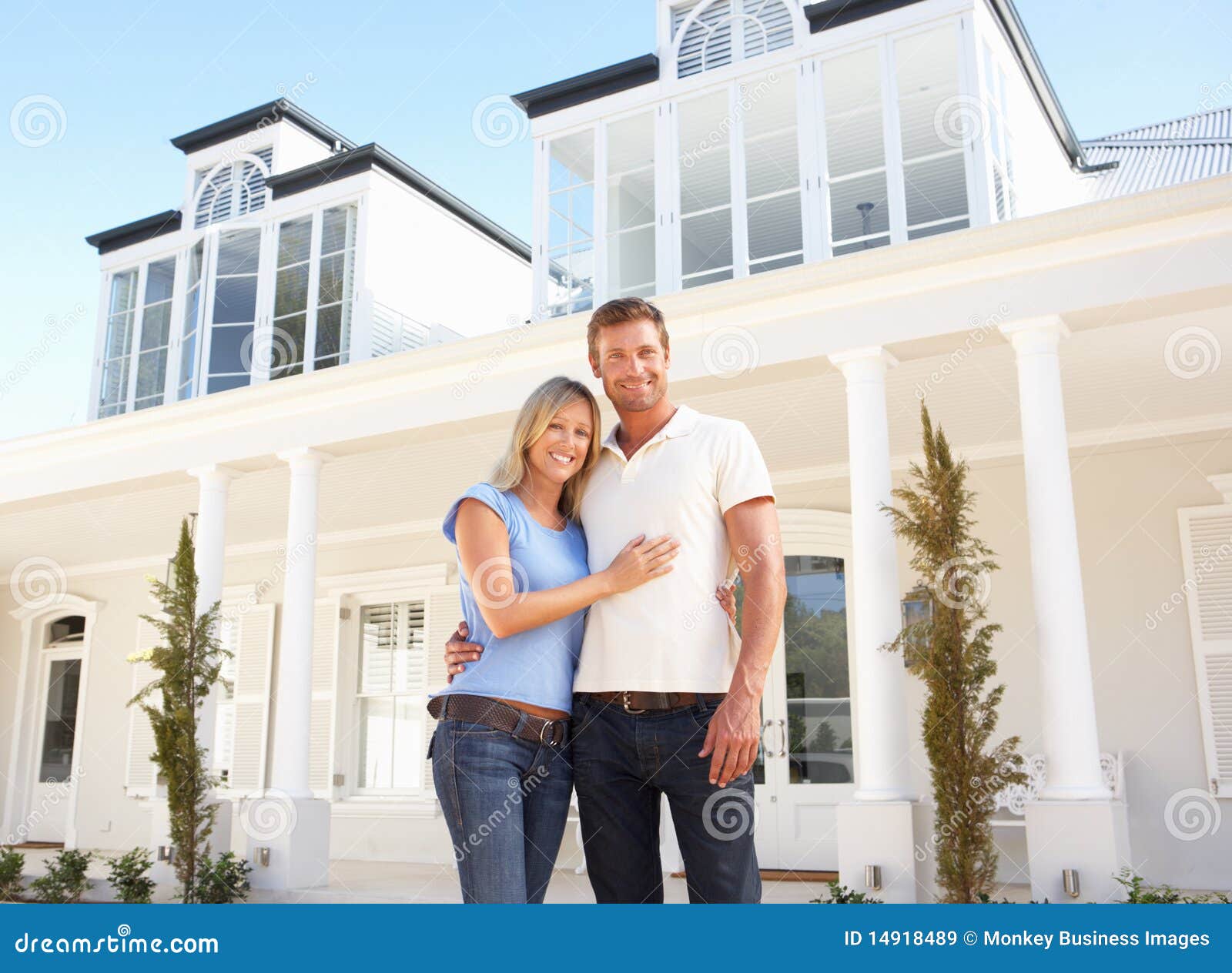Young Couple Standing Outside Dream Home Stock Image - Image of real ...