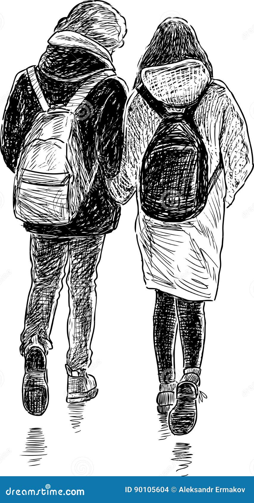 Young couple on a stroll stock vector. Illustration of students - 90105604