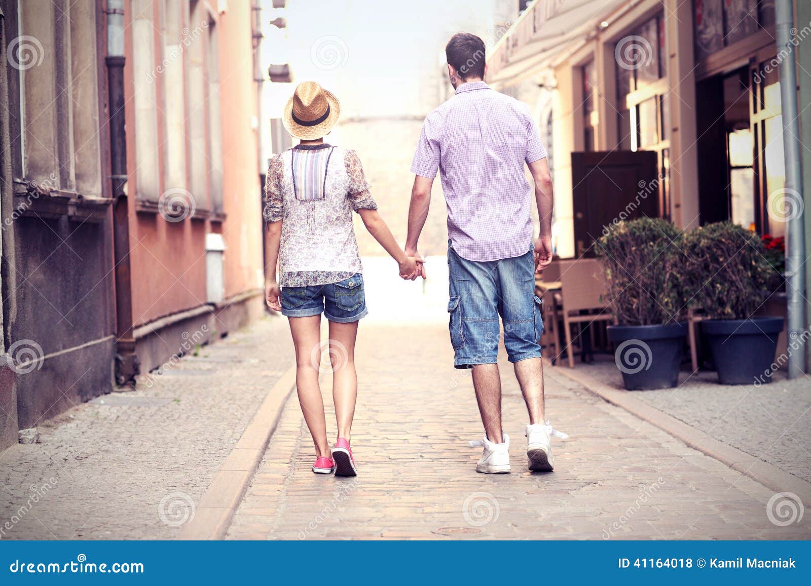 Young Couple Strolling about the City Stock Photo - Image of ...